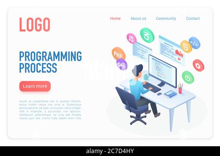 Programmer isometric character. Programming concept, web engineer at work Stock Vector Image ...