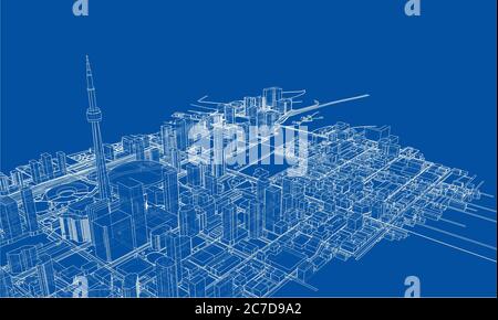 Outline city concept. Wire-frame style Stock Photo - Alamy