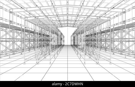 Drawing or sketch of warehouse with shelves Stock Photo - Alamy