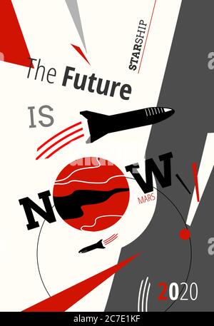 The Future is Now poster. Rocket, space craft vector rocket launching ...