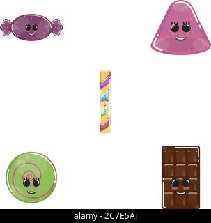 Set of candies cartoons. Cartoons of a caramel, candy bar, chocolate ...