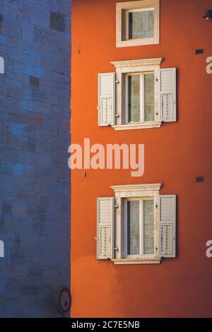 Vertical architectural view of a modern wooden residential house ...