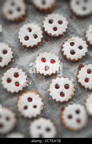 Christmas winter cake with hand made decorating house shape cookie on ...