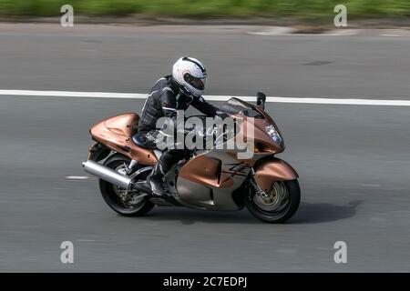 Bike rider riding Suzuki Hayabusa heavy bike, Dubai, UAE Stock Photo ...