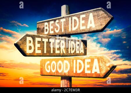 Good, better, best - wooden signpost with three arrows Stock Photo - Alamy