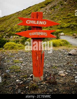 Road sign, road, sign, Torres del Paine National Park, Parque Nacional ...