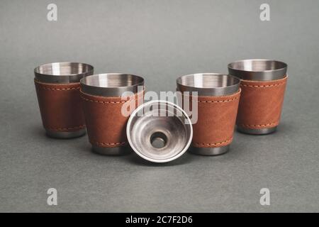 Metallic shot glasses and funnel. travel shot glass for alcohol with ...