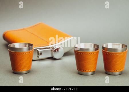 Metallic shot glasses and flask. travel shot glass for alcohol with ...
