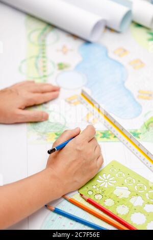 Landscape architect design backyard pool for villa Stock Photo - Alamy