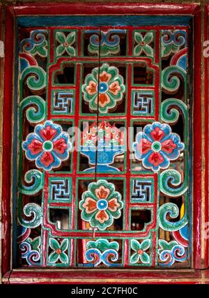 Detail of entrance to Samba Gompa in Muktinath, Lower Mustang, Nepal ...