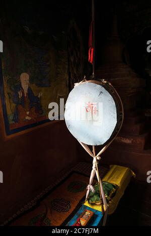 Drum inside Samba Gompa, Muktinath, Lower Mustang, Nepal Stock Photo ...