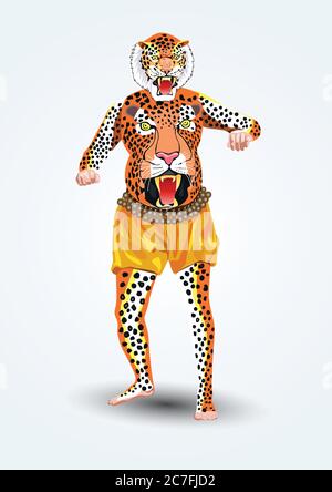 Puli Kali, tiger dance for Onam celebration with vector illustration of ...