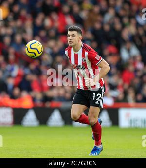 John Egan #12 of Sheffield United makes a break with the ball Stock ...