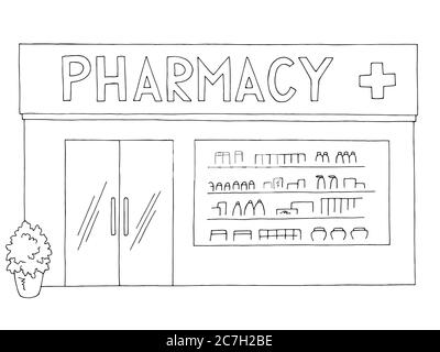 Pharmacy store shop exterior graphic color sketch illustration vector ...