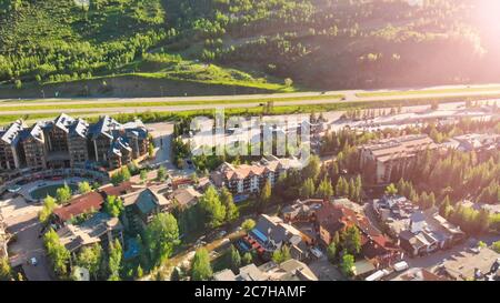 Aerial view of Vail hotels and city homes, Colorado, USA Stock Photo ...