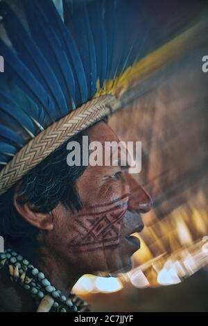 Tuyuka tribe members dancing in their village in the Brazilian Amazon ...