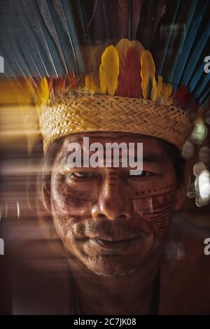 Tuyuka tribe members dancing in their village in the Brazilian Amazon ...