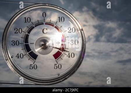 Outdoor thermometer, 37 degrees Celsius, symbol, climate change Stock ...