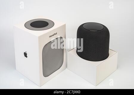 Apple HomePod, original packaging, white background Stock Photo - Alamy