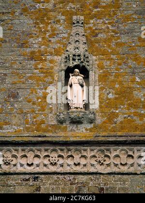 Figure of St Hieritha (St Urith), on the stone pulpit of c 1500 in her ...