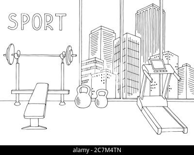 Gym interior sport club graphic color sketch illustration vector Stock ...
