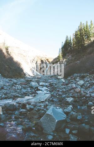 Dry river bed on a sunny summer day. Concept of climate change, drought ...