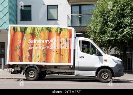 A Sainsbury's food delivery van parked outside a residential home in ...