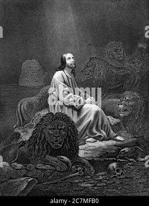 illustration of Daniel in the Den of Lions (Book of Daniel) from the ...