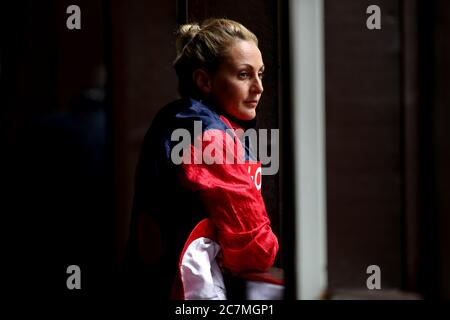 Jockey Rachel Richardson at Haydock Park Racecourse Stock Photo - Alamy