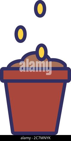 rain drops in ceramic pot line and fill style icon vector illustration ...