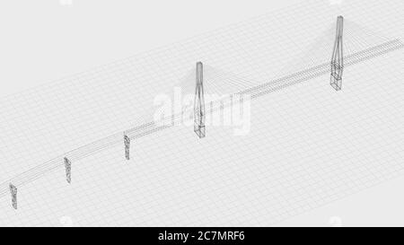 Sketch lines of suspension bridge, 3d rendering. Computer digital ...