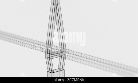 Sketch lines of suspension bridge, 3d rendering. Computer digital ...