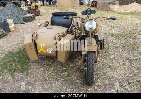 Vintage German WW2 motorcycle and sidecar isolated on grass Citroen ...
