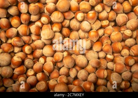 Hazelnuts in bulk. Surface texture. Close up Stock Photo - Alamy
