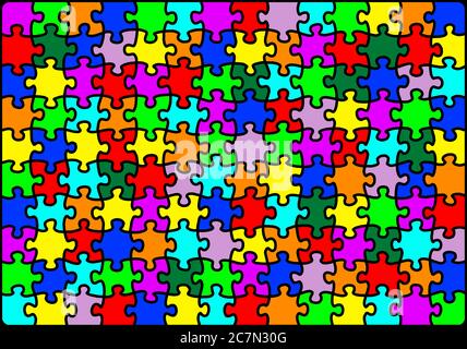 Bright colourful and vibrant multicolour jigsaw puzzle border with ...