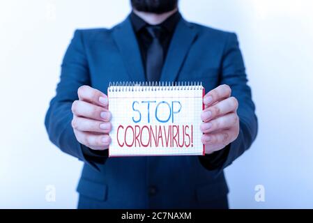 Writing displaying text Stop Coronavirus. Business showcase Disease ...