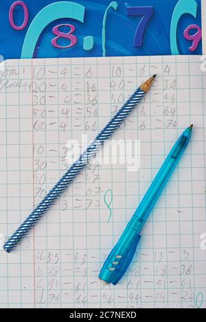 Math Number colorful and pencil on Answer sheet background : Education ...