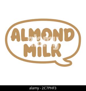 Vector logo for Almond Milk, sticker with illustration of full glass ...