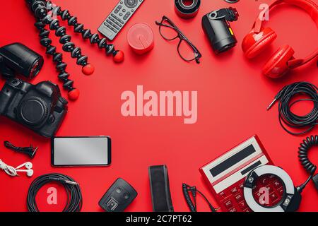 Frame made of different modern devices on white background Stock Photo ...