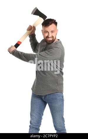 Handsome lumberjack on white background Stock Photo - Alamy