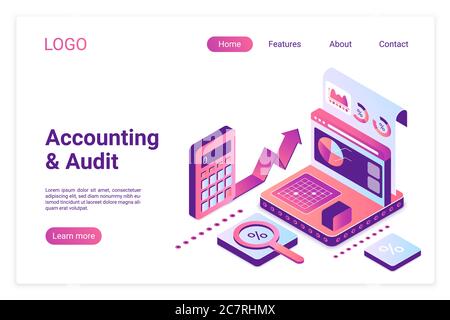 Accounting and audit landing page vector template. Bookkeeping website ...