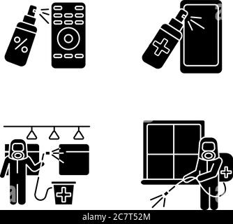 Room fumigation black glyph icon. Home decontamination, professional ...