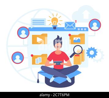 Distance learning virtual communication isolated cartoon vector ...