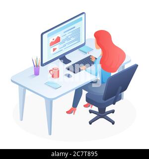 Freelance programming isometric background composition with human ...