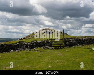 Drystone wall and stile at Buckland Beacon, Dartmoor National Park ...