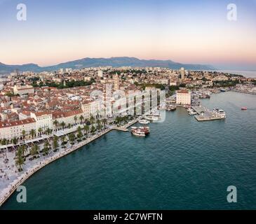 Aerial view of Riva promenade, Diocletian's palace in Split, Croatia ...