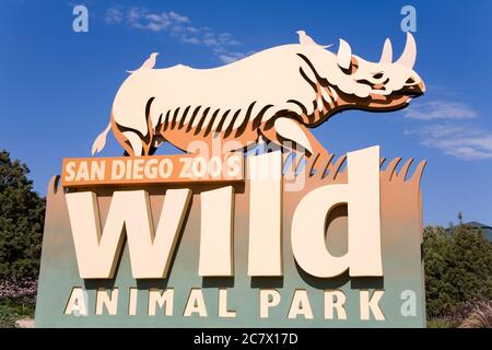 Sign for San Diego Zoo's Wild Animal Park, Escondido, San Diego County ...