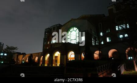 Night exterior view of the NTU Main Library at Taipei, Taiwan Stock ...