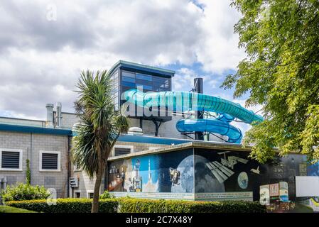 External water slide flume tubes at The Pool In The Park. Woking Park ...