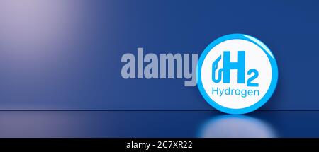 3d rendering of a reflecting round-shaped H2 Hydrogen sign Stock Photo ...